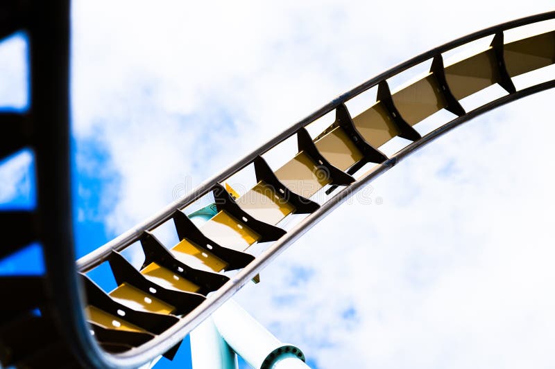 Roller Coaster Rails at an Amusement Park.. Stock Image - Image of ...