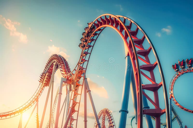 Roller Coaster with a Red Track and White Supports. Stock Illustration ...