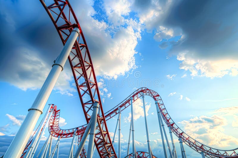 Roller Coaster with a Red Track and White Supports Stock Illustration ...