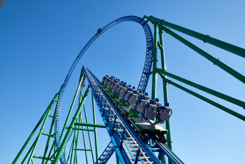 Roller Coaster Ride Against Blue Sky in a Nice Day Stock Photo - Image ...