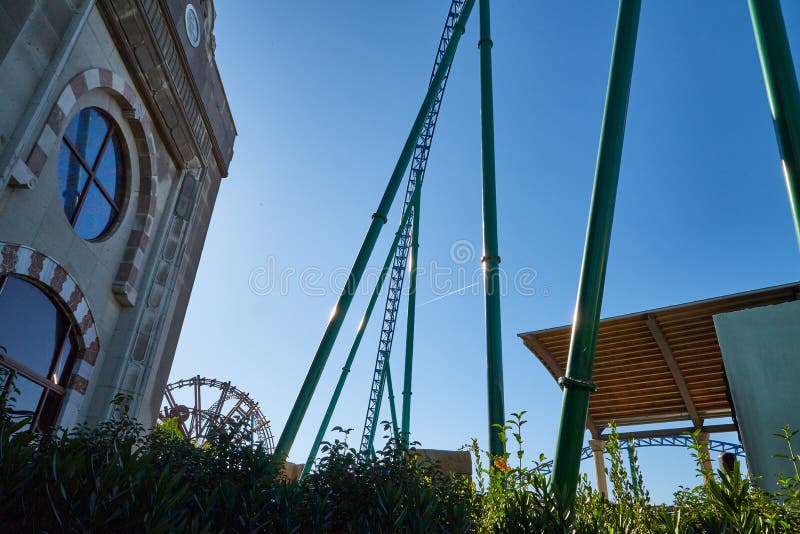 Roller Coaster Ride Against Blue Sky in a Nice Day Stock Image - Image ...