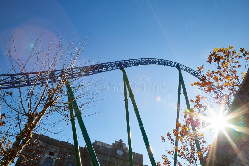 Roller Coaster Ride Against Blue Sky in a Nice Day Stock Image - Image ...