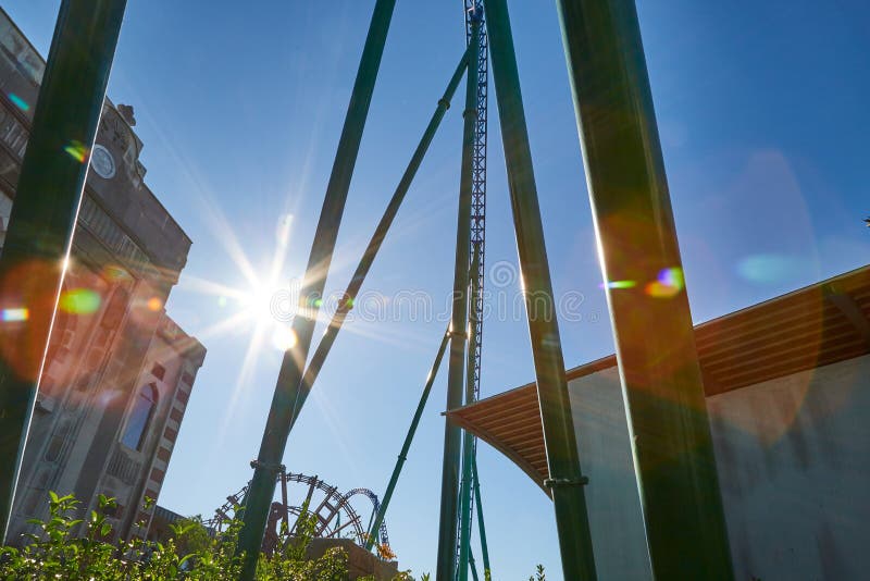 Roller Coaster Ride Against Blue Sky in a Nice Day Editorial Stock ...