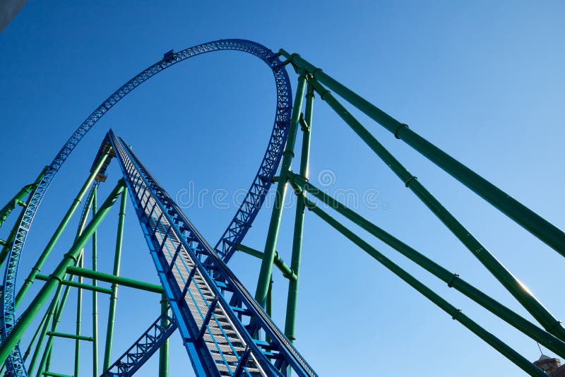 Roller Coaster Ride Against Blue Sky in a Nice Day Stock Photo - Image ...