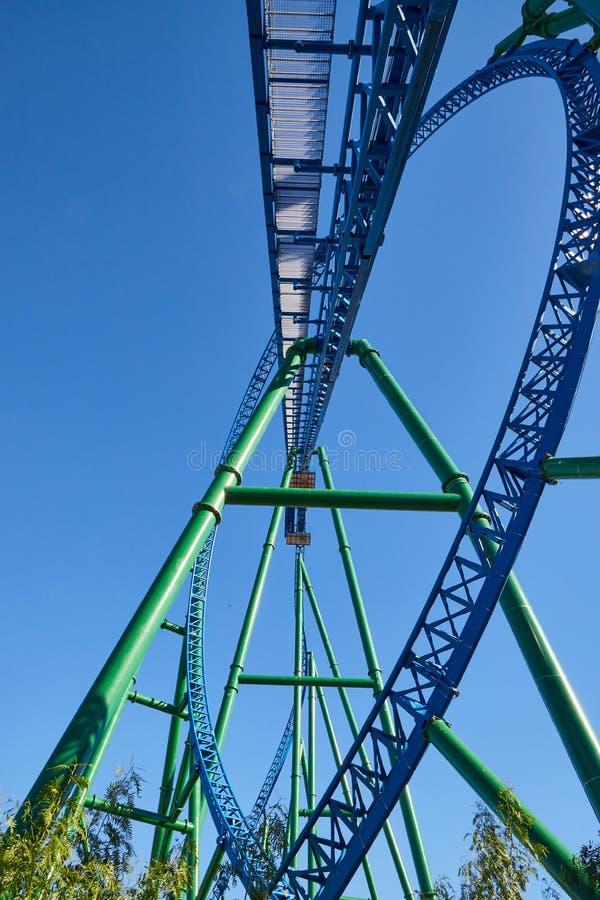 Roller Coaster Ride Against Blue Sky in a Nice Day Stock Image - Image ...