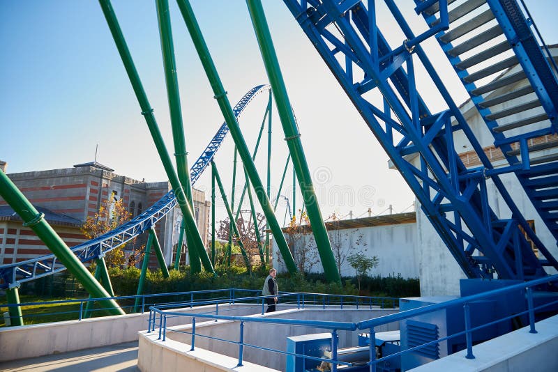 Roller Coaster Ride Against Blue Sky in a Nice Day. Stock Image - Image ...