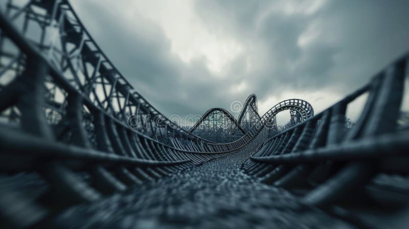 A Roller Coaster Ride Going Over a Bridge, with People Enjoying the ...