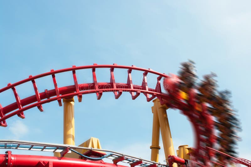 Roller Coaster Ride Under Blue Sky Stock Image - Image of fast, loop ...