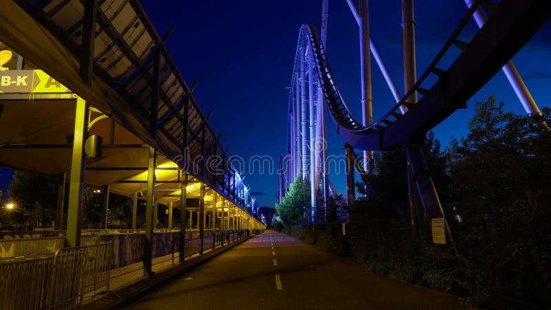 Roller Coaster Silverstar from Europa-Park at Night Stock Image - Image ...