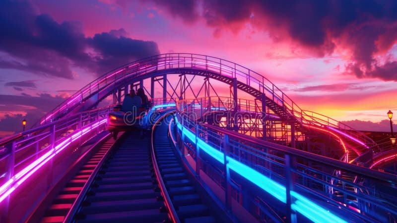 Roller Coaster at a Theme Park during Sunset Stock Photo - Image of ...