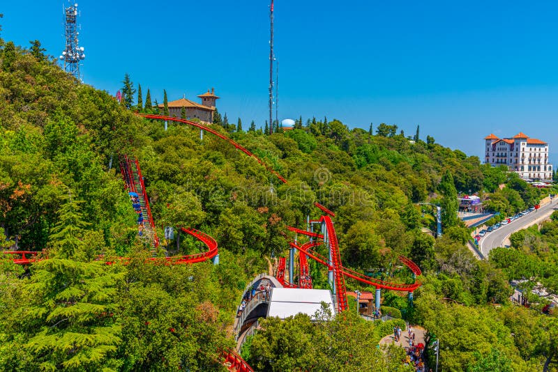 Roller Coaster at Tibidabo Amusement Park in Barcelona, Spain Stock ...