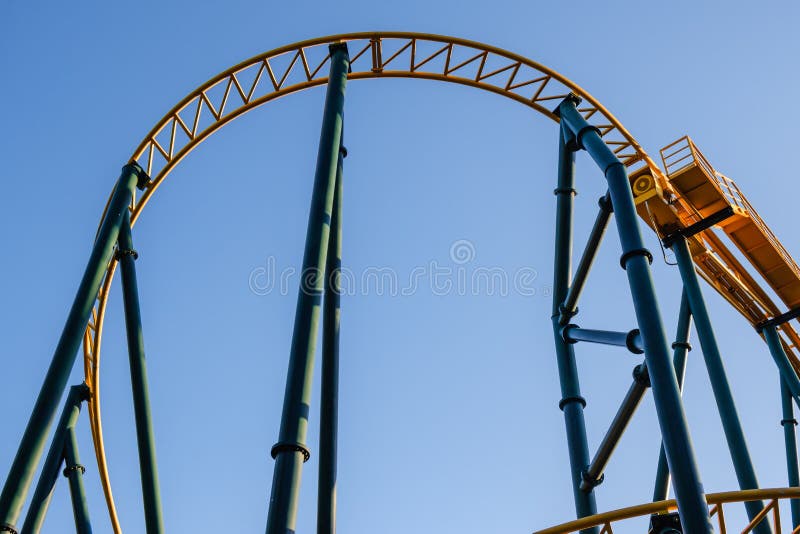 Roller Coaster Track Inside Public Amusement Park. Stock Image - Image ...