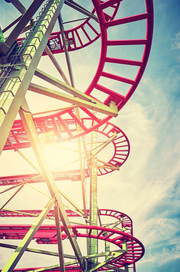 Roller Coaster Tracks in an Amusement Park at Sunset. Stock Photo ...