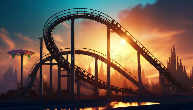 Roller Coaster Tracks in Sunset Stock Illustration - Illustration of ...