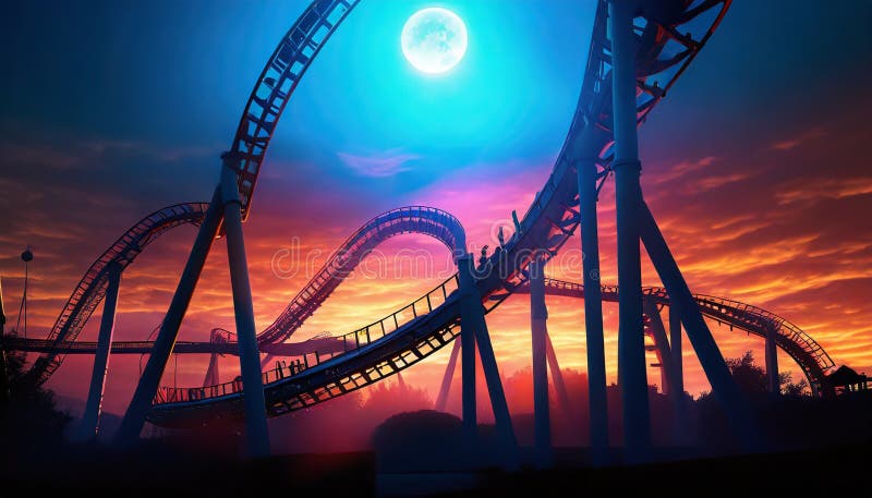 Roller Coaster Tracks in Sunset Stock Illustration - Illustration of ...