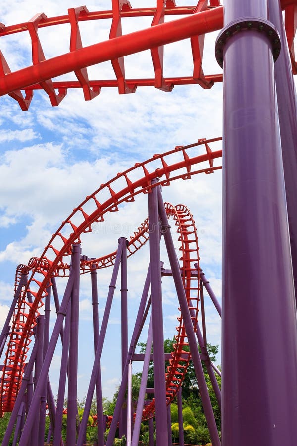 Roller Coaster Twisting Rail Track in the Amusement Park. Stock Photo ...