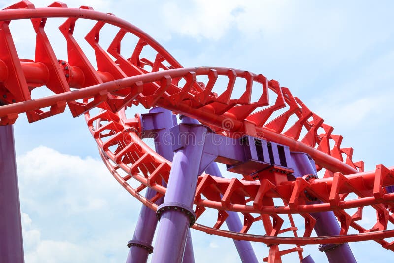 Roller Coaster Twisting Rail Track in the Amusement Park. Stock Photo ...