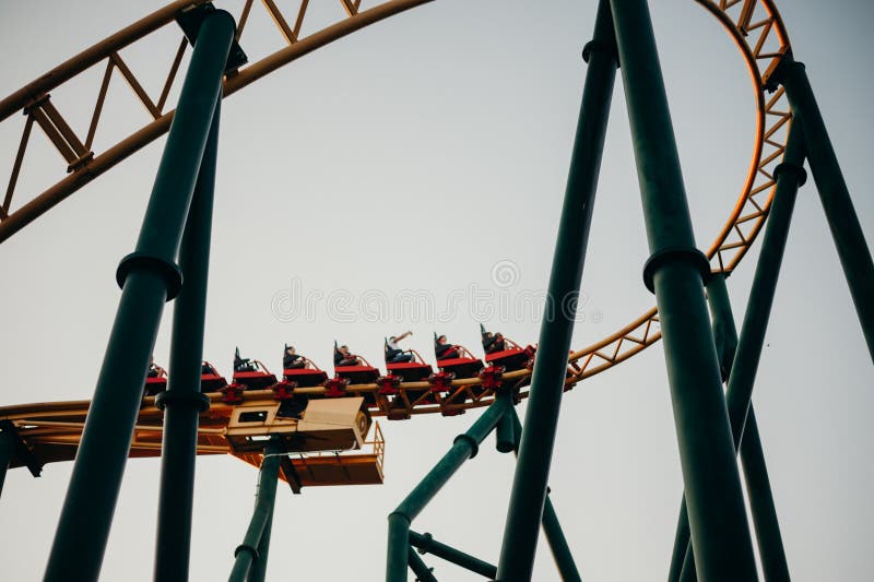 Roller Coaster. Wagon in Motion Stock Image - Image of fear, blue: 224419615