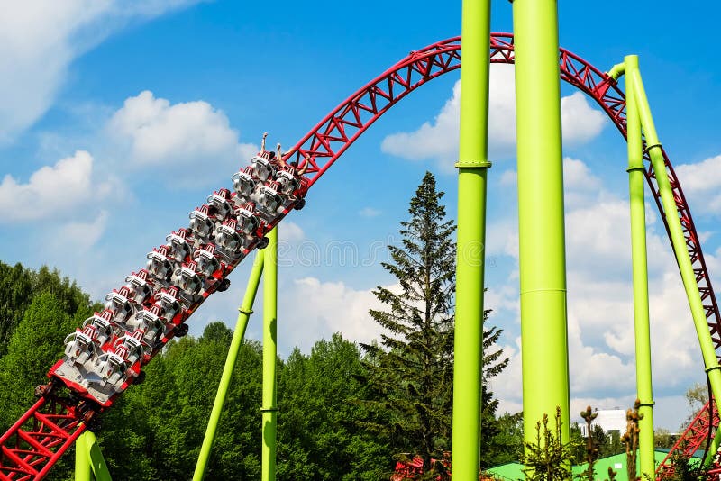 Roller Coasters and Swings, People Have Fun. Stock Image - Image of ...