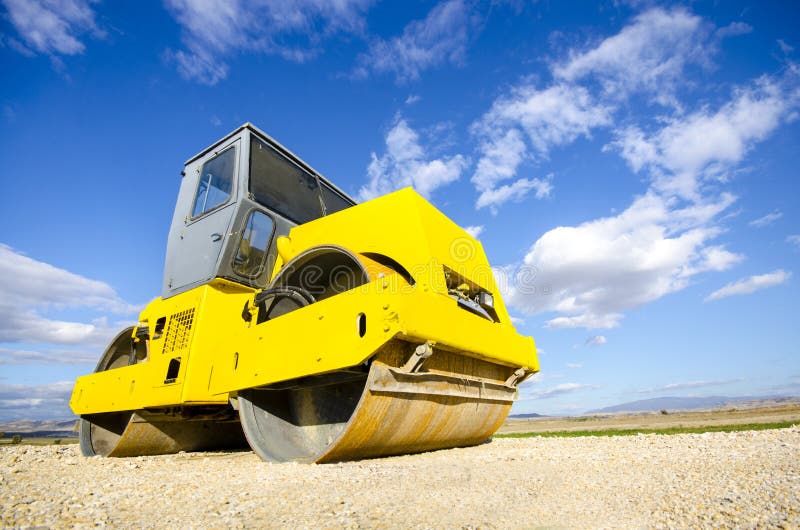 Roller Compactor at Road Construction Stock Image - Image of activity ...