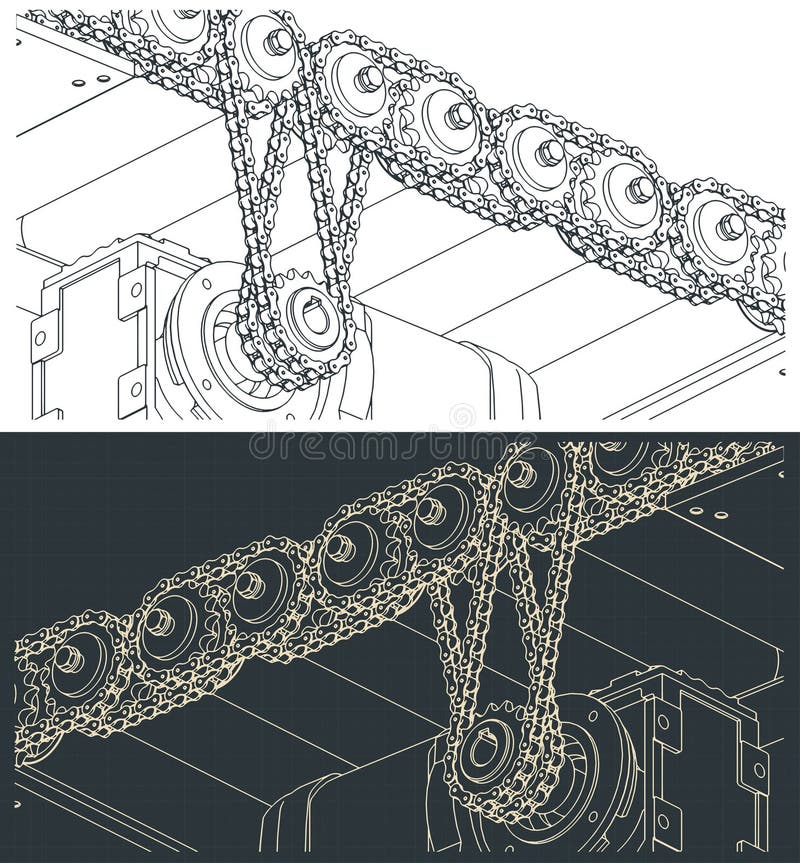 Roller Conveyor with Chain Drive Structure Stock Vector - Illustration ...
