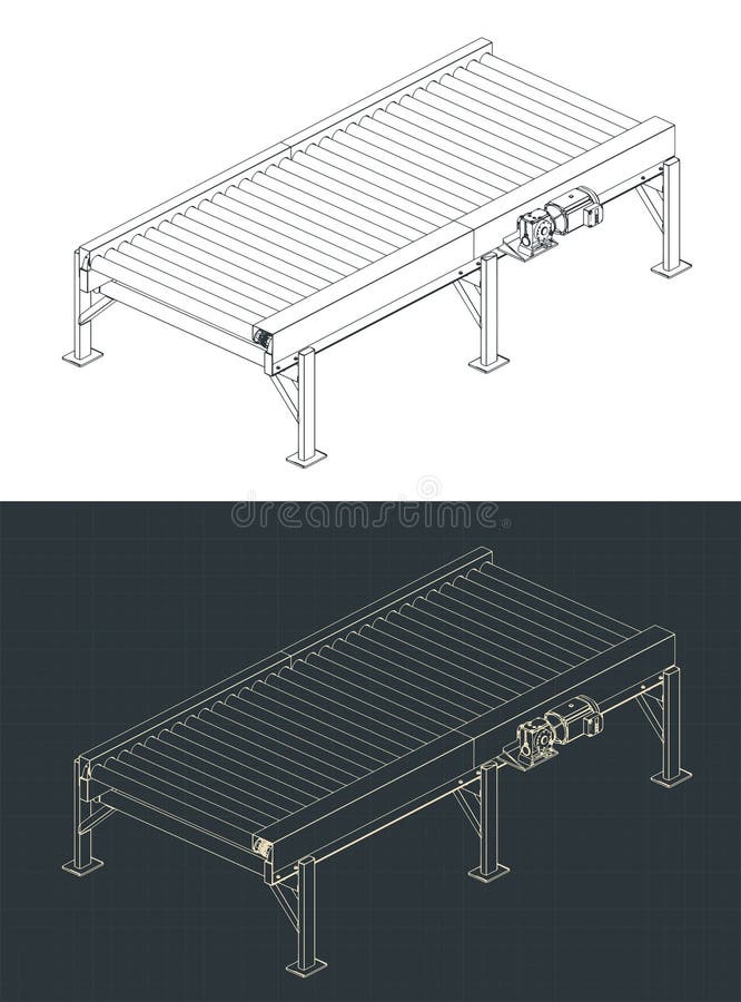 Roller Conveyor Conveyor Section Isometric Blueprints Stock Vector ...