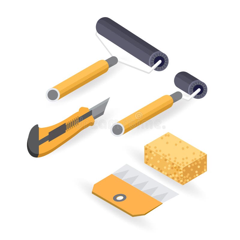 Roller, Cutter. Isometric Construction Tools Isolated on White. Stock ...