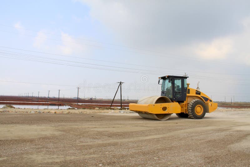 Roller in Highway Construction Site Stock Image - Image of roller ...