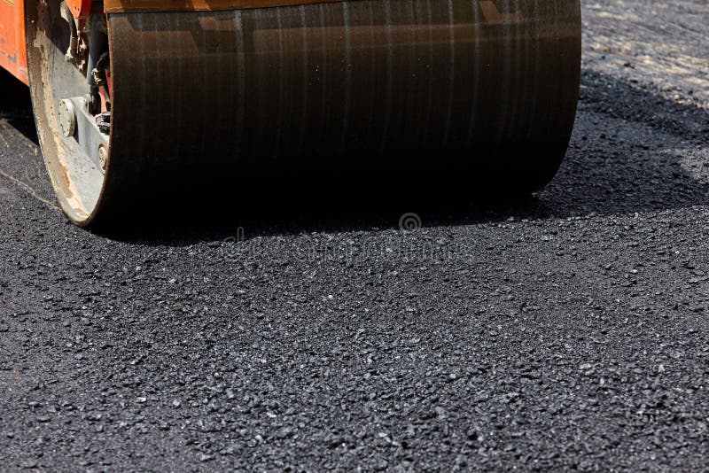Roller Machine Working on the Asphalt Road Construction. Stock Photo ...