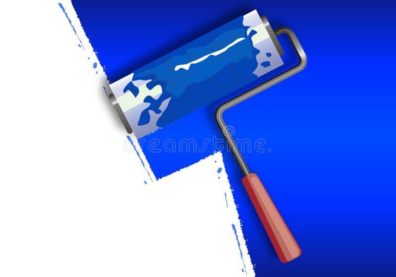 Roller Painting the Walls in Blue Stock Vector - Illustration of ...