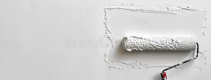 A Roller Painting a White Wall with Gray Color, Offering Ample Copy ...