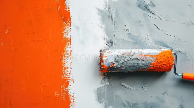 A Roller Painting a White Wall with Gray Color, Offering Ample Copy ...