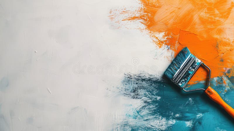 A Roller Painting a White Wall with Gray Color, Offering Ample Copy ...