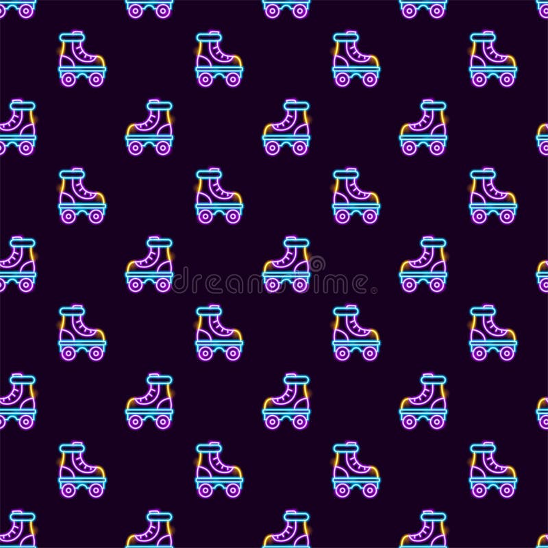Roller Skate Neon Seamless Pattern Stock Vector - Illustration of retro ...