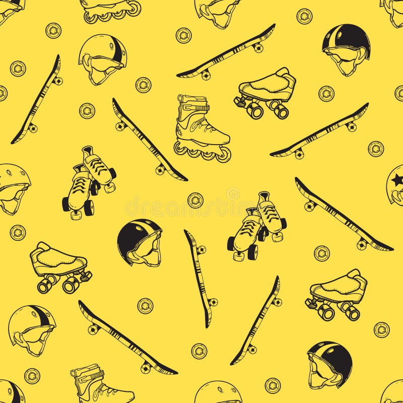 Roller Skate Pattern with Helmets, Skates, Roller Stock Illustration ...