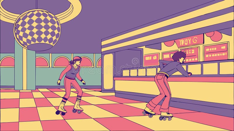 Roller Skaters Disco Lights, Retro Skating and Disco Nightlife Vector ...