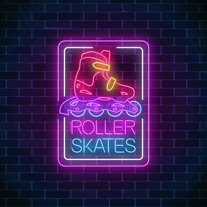 Roller Skates Rental Glowing Neon Sign in Circle Frame. Skate Zone ...