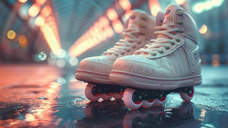 Roller Skates in Neon Lights Generative AI Stock Illustration ...