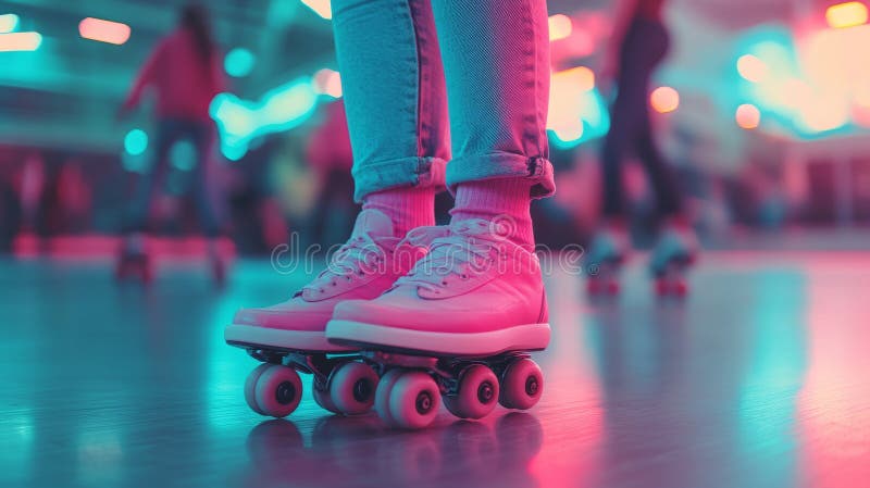 Roller Skates Slide Smoothly Across a Neon-lit Rink, Creating a ...