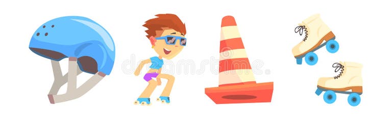Roller Skating Object and Colorful Attributes Vector Set Stock Vector ...