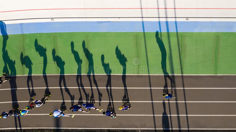 Roller Skating Team Training. Top View Shadow Stock Photo - Image of ...
