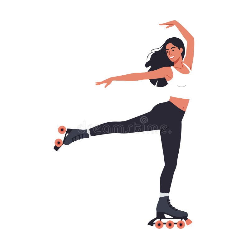 Roller Skating Woman in Dynamic Pose, Flat Vector Illustration Stock ...