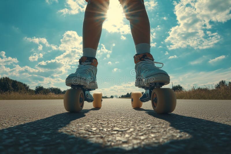 Generative Ai, Rollerblading on an Asphalt Highway. Close-up Bottom ...