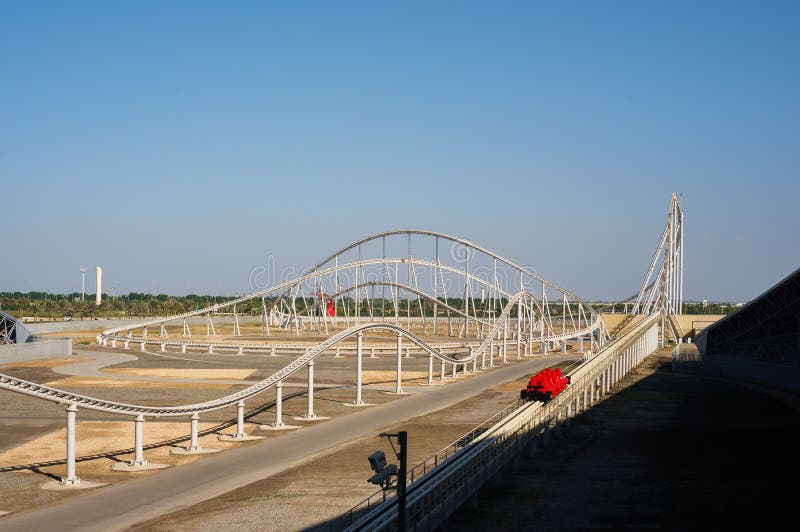 Rollercoaster in the Ferrari World Amusement Park in Abu Dhabi Under a ...