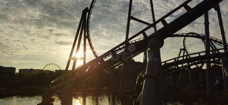 Rollercoaster Sky with Clouds Amusement Park Theme Park Sunset Chorzów ...