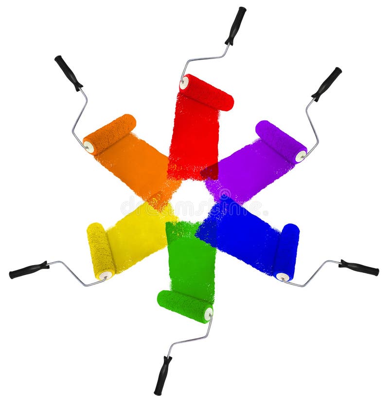Paint Rollers With Color Wheel Hues Stock Image - Image of paint ...