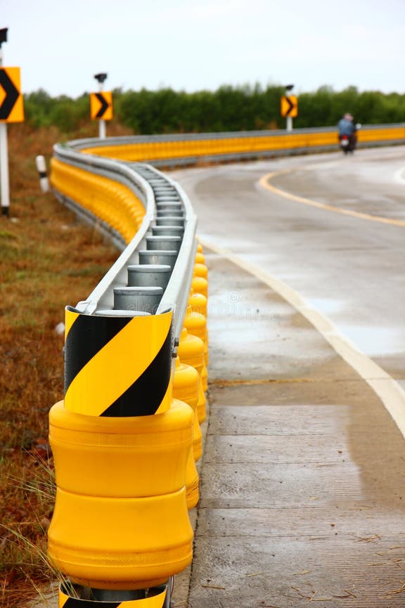 Rolling Barrier Guard Rail Install on Curve Lean Road Stock Image ...