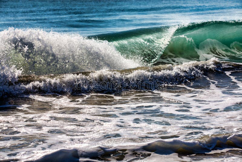Rolling Breaking Ocean Waves. Stock Photo - Image of clouds, aqua: 56128276