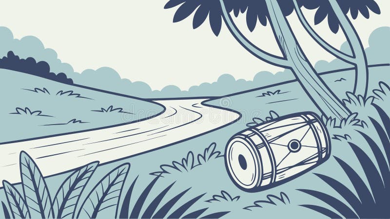 Rolling Can on Winding Road, Dynamic Landscape, Vector Design ...