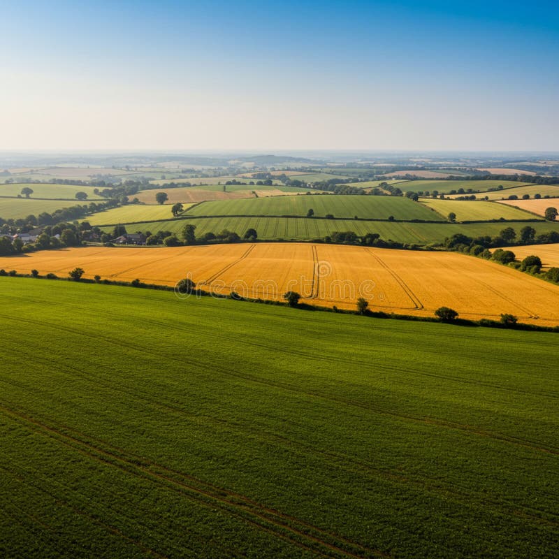 Rolling Countryside Landscape with Patchwork Fields in Shades of Green ...